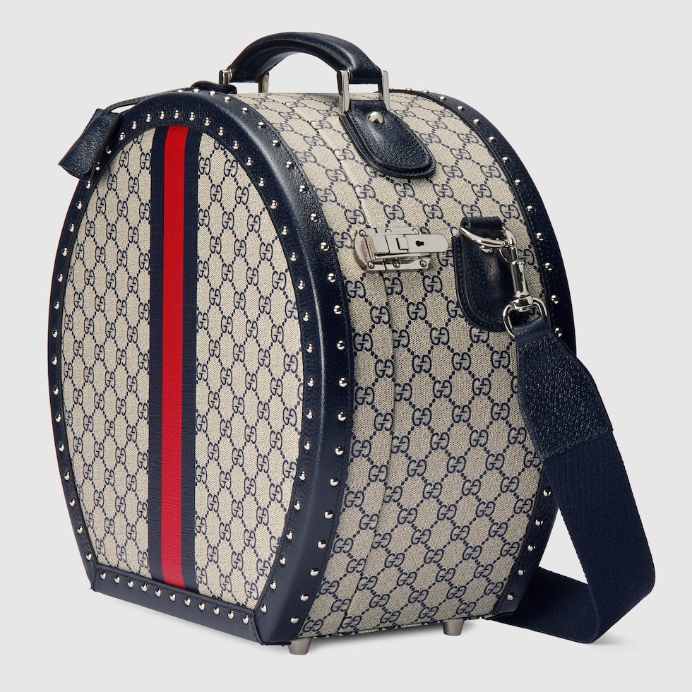 Gucci Savoy small hat box in beige and blue Supreme | GUCCI® PT