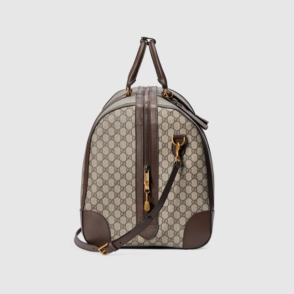 Gucci Savoy medium duffle bag in beige and ebony Supreme | GUCCI® AE