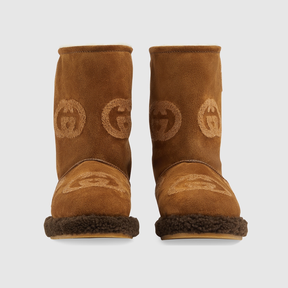 Women's Interlocking G boot in dark brown suede | GUCCI® PL