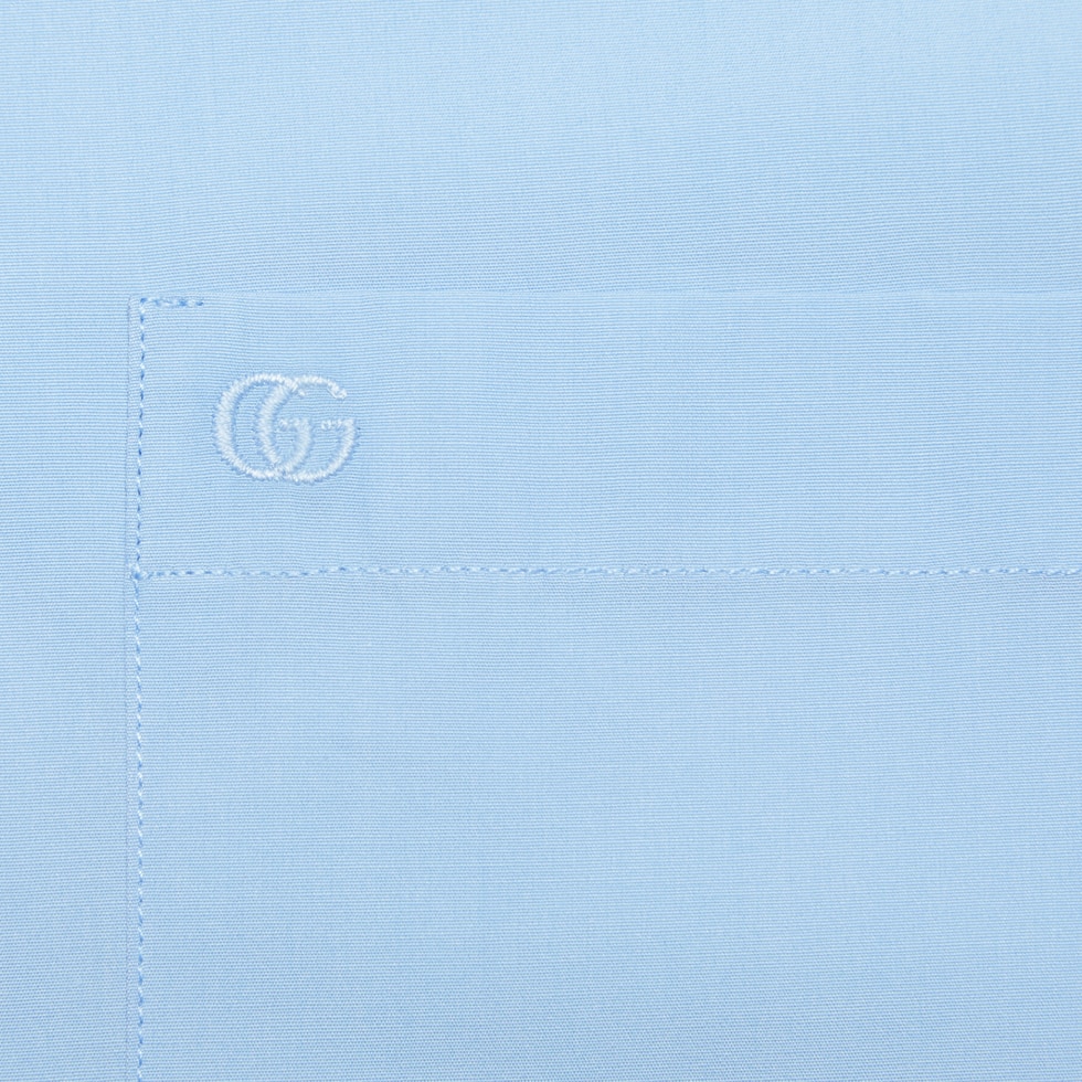 Poplin cotton shirt with embroidery in light blue | GUCCI® TH