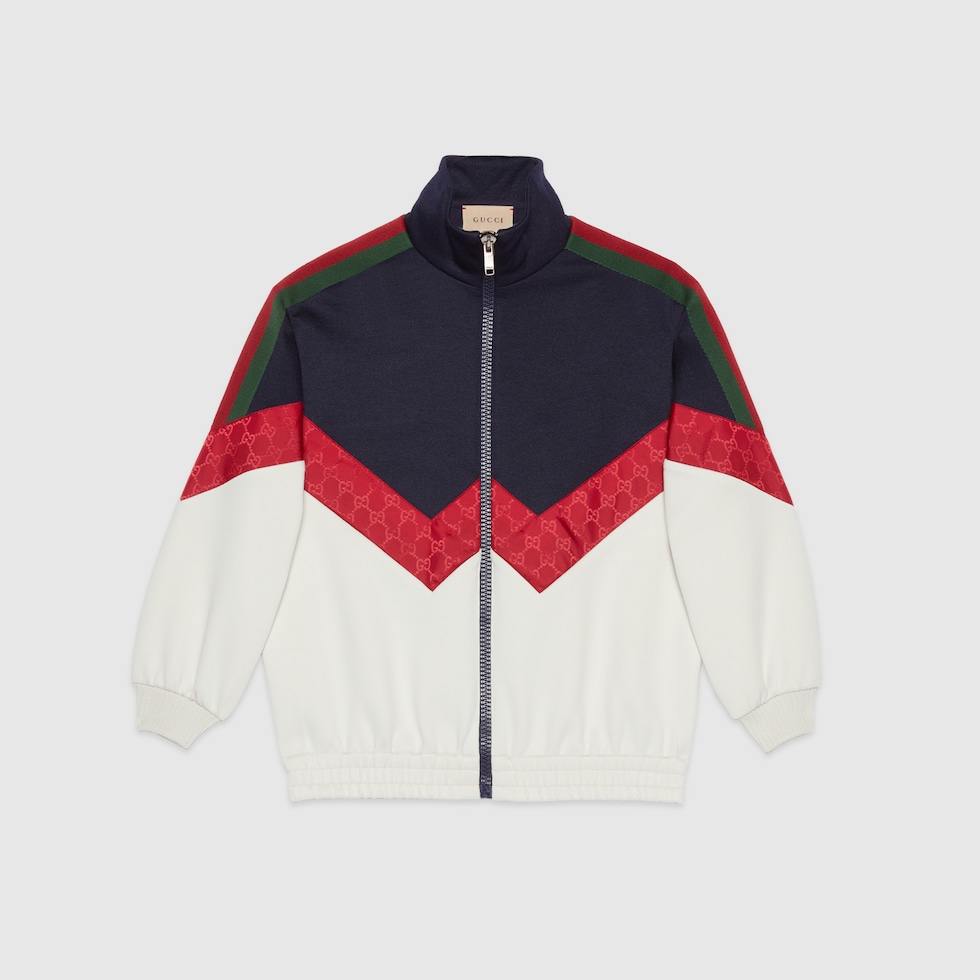 Children's scuba jersey zip jacket in off white and dark blue | GUCCI® UK