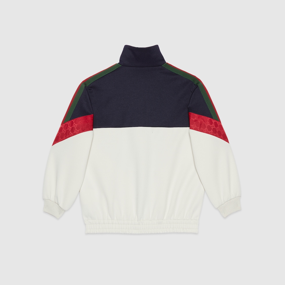 Children's scuba jersey zip jacket in off white and dark blue | GUCCI® UK