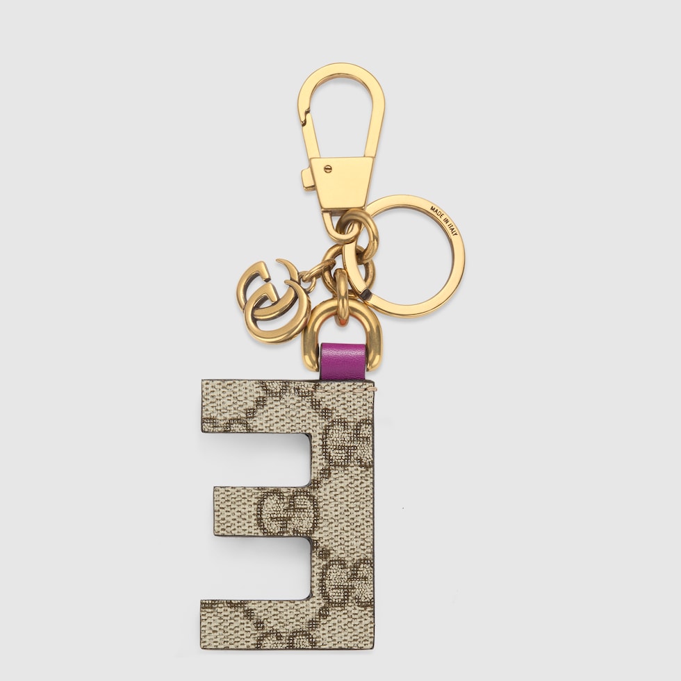 Letter E keychain in orange and purple leather | GUCCI® SG