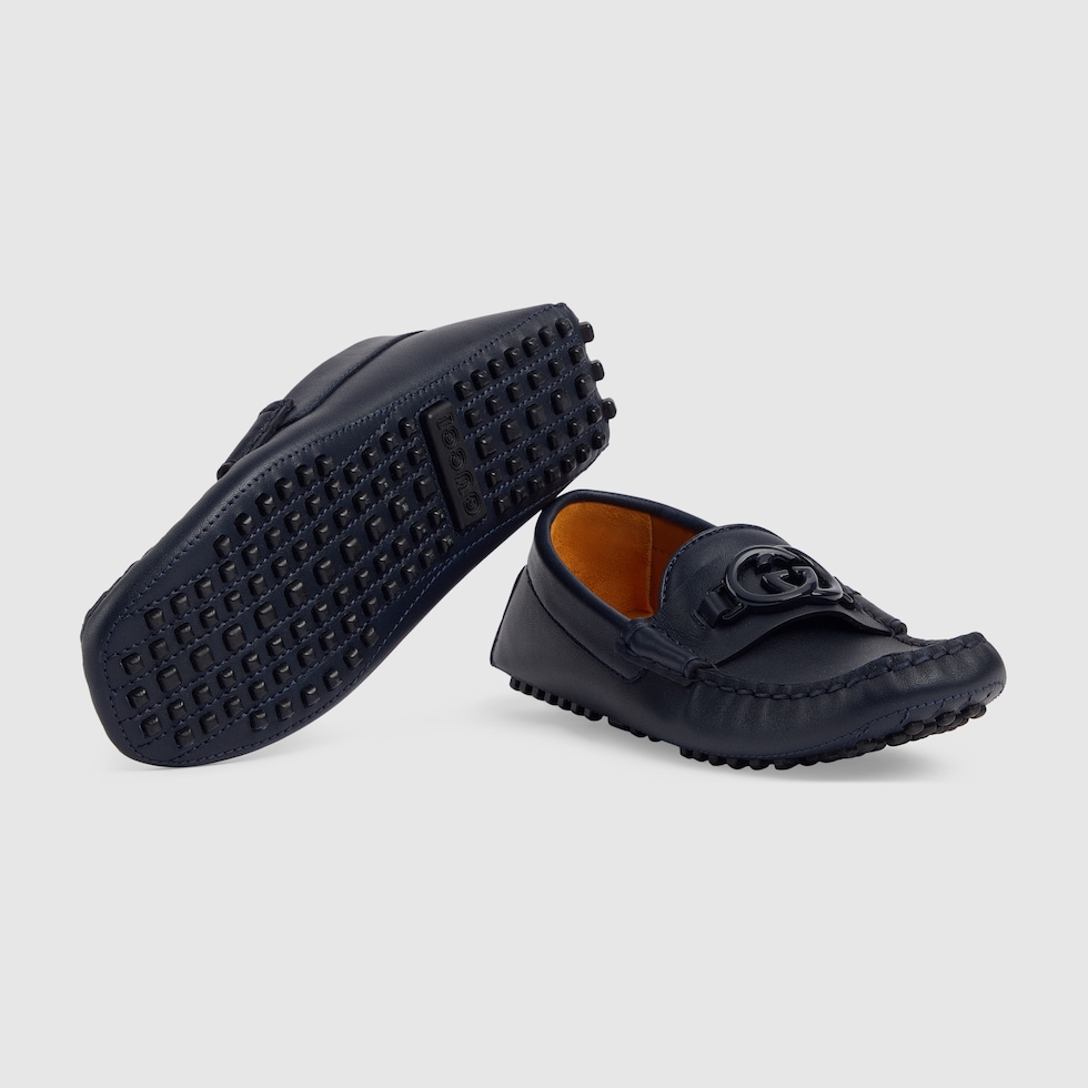 Children's Interlocking G driver in dark blue leather | GUCCI® UK