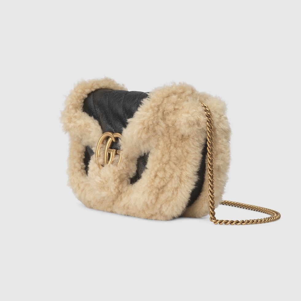 GG Marmont super mini bag with wool trim in black leather | GUCCI® SE