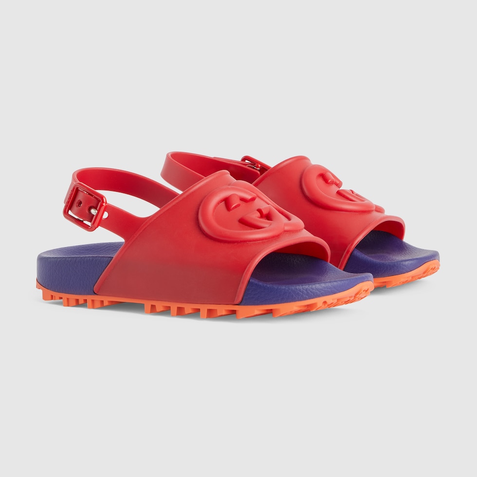 Children's rubber sandal with Interlocking G in red rubber | GUCCI® AE