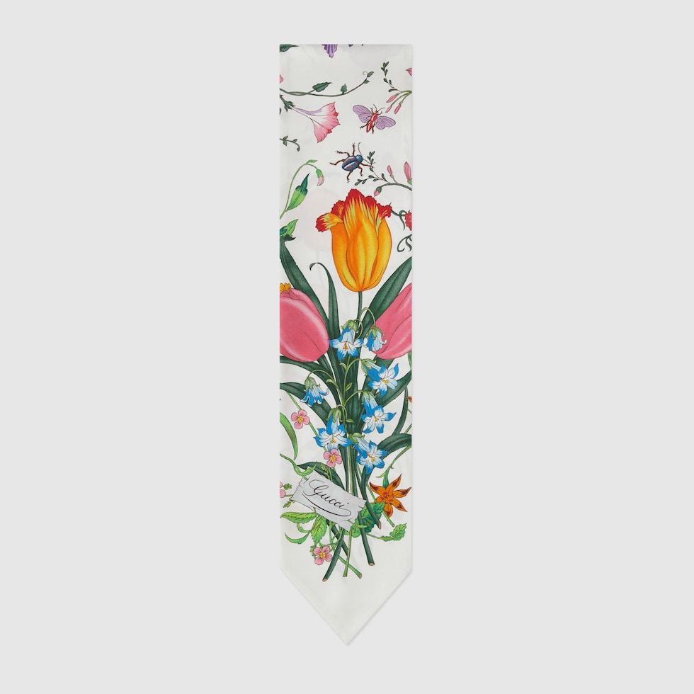 Printed silk neck bow in white and multicolor | GUCCI® CA