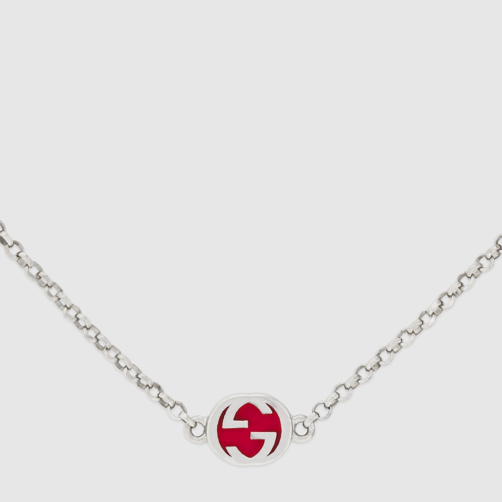 Gucci Interlocking necklace with multicolor enamel in 925 sterling ...
