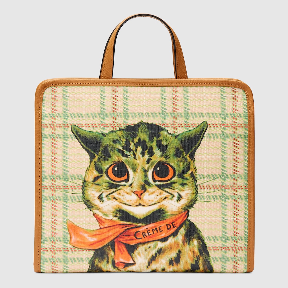 Children's top-handle bag with cat print in green and brown Supreme ...
