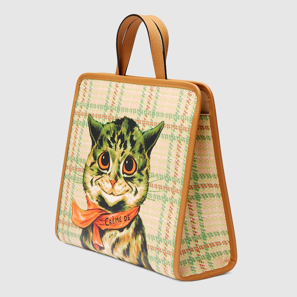 Children's top-handle bag with cat print in green and brown Supreme ...