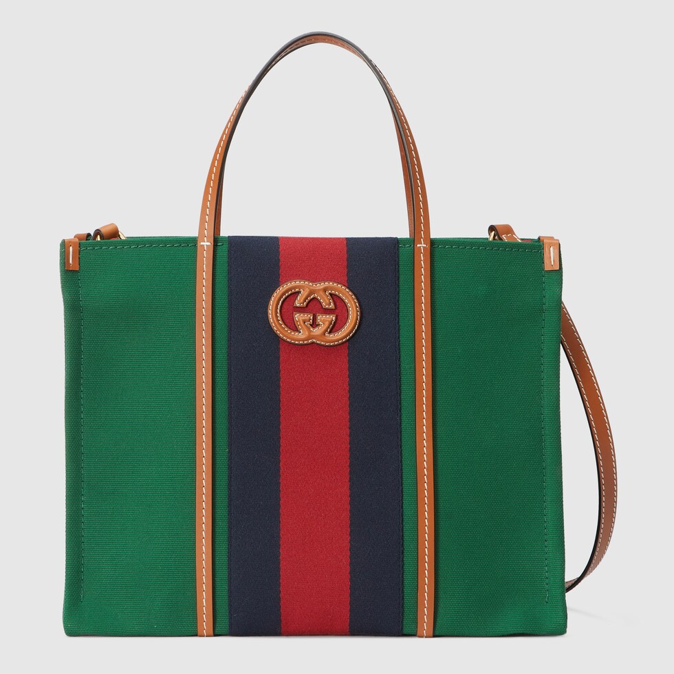 Medium Interlocking G tote bag in green cotton canvas | GUCCI® 香港