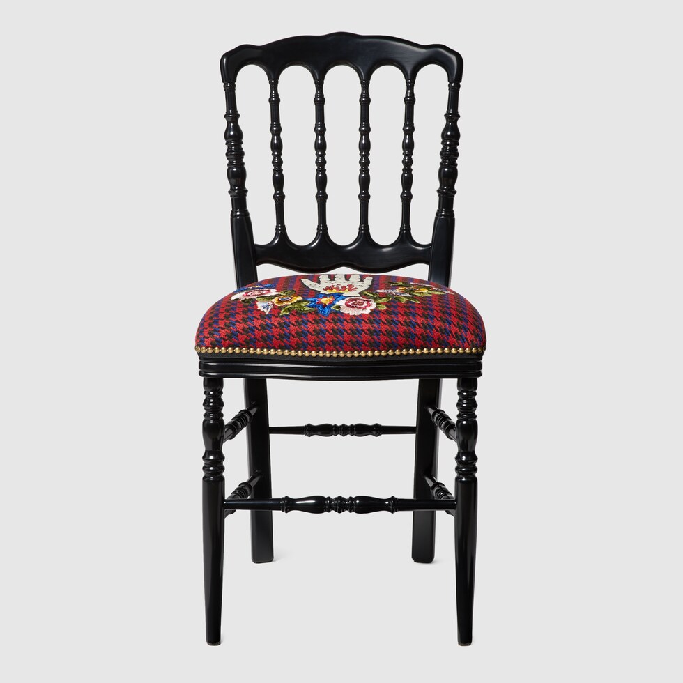 Wood chair with Gucci Hypnotism in black and red check wool | GUCCI® UK