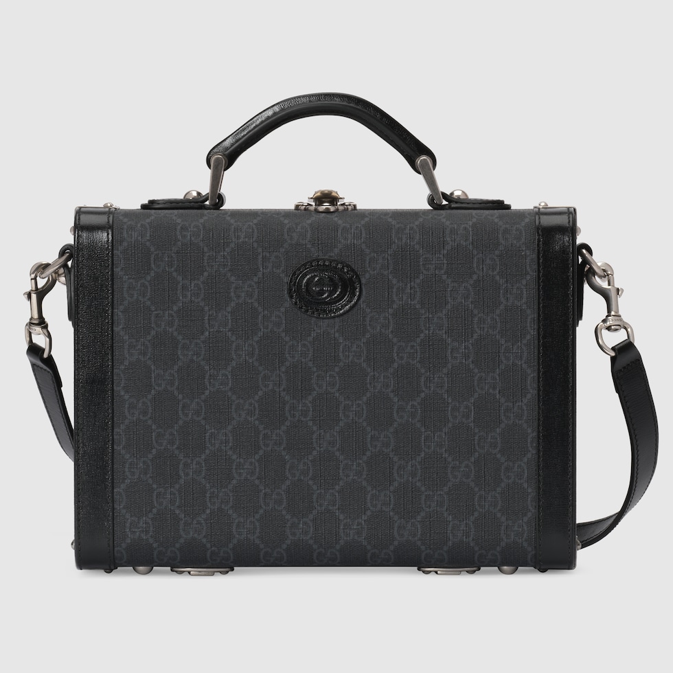 Medium rigid beauty case in black Supreme | GUCCI® ZA