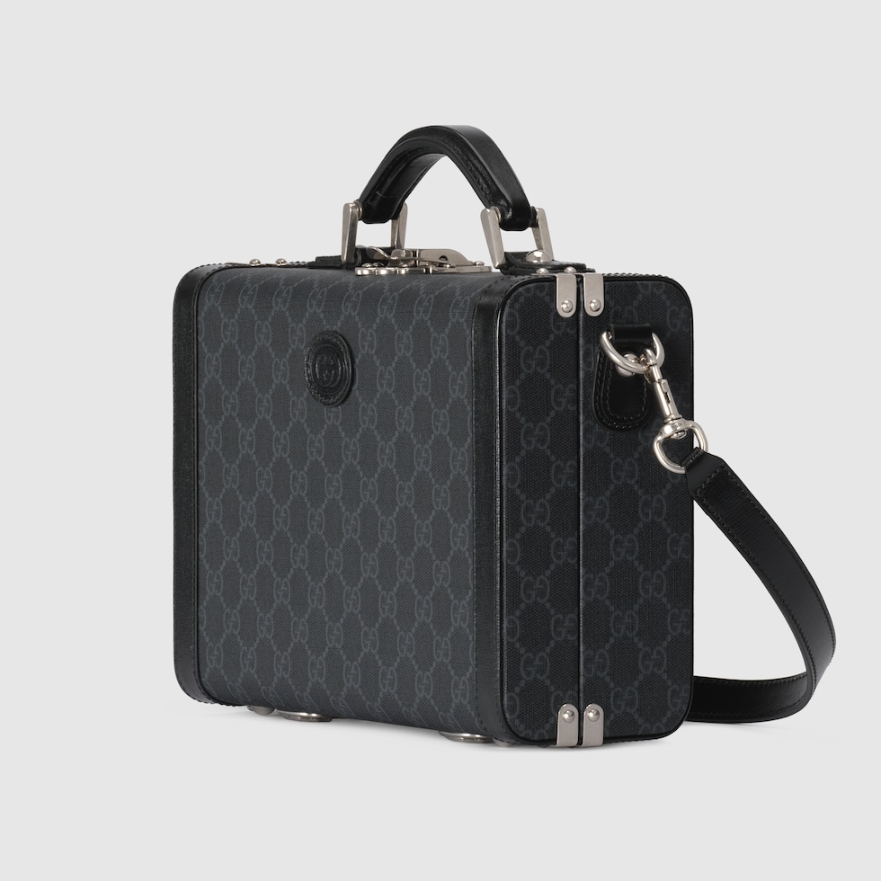 Medium rigid beauty case in black Supreme | GUCCI® ZA