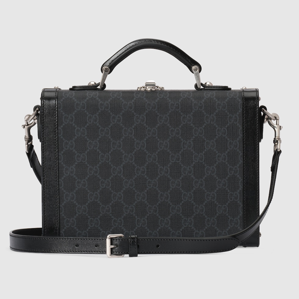 Medium rigid beauty case in black Supreme | GUCCI® ZA