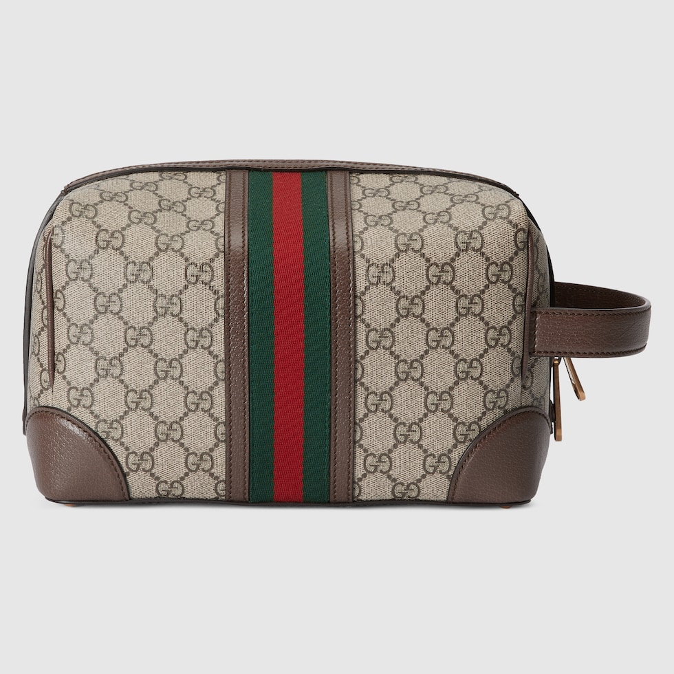Gucci Savoy small toiletry case in beige and ebony Supreme | GUCCI® US