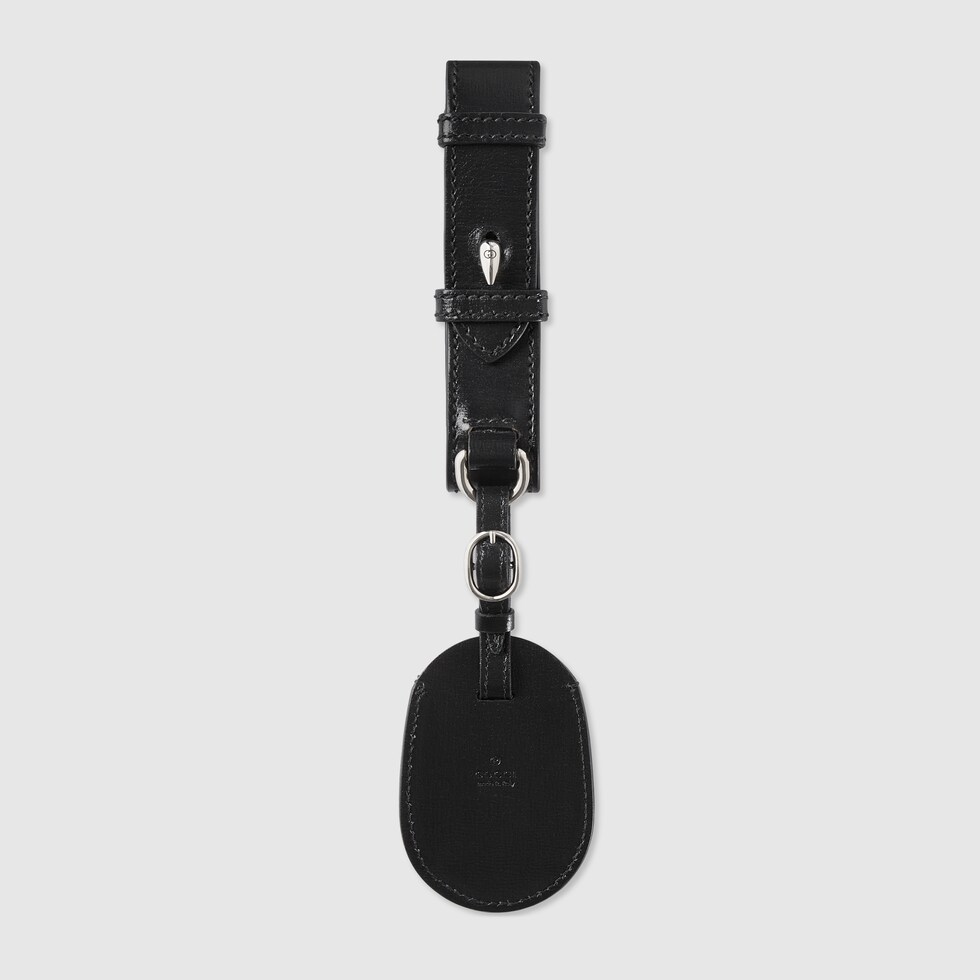Oval identification travel tag in black leather | GUCCI® RO
