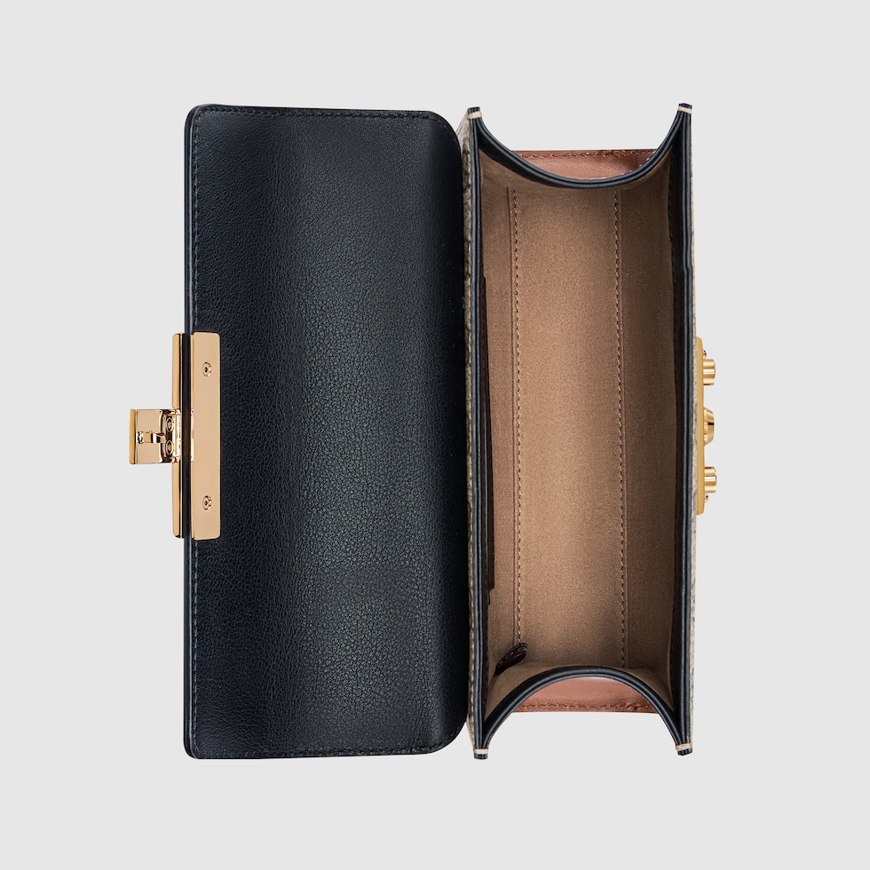 กระเป๋า Padlock Mini shoulder bag inGG Supreme สีเบจและสีน้ำตาลอีโบนี ...