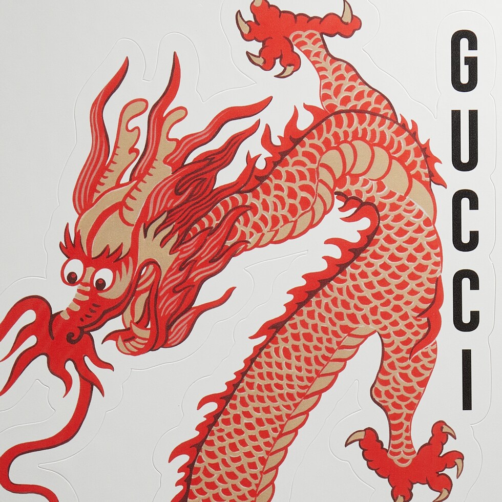 Large Gucci dragon luggage sticker in red and ivory | GUCCI® GR