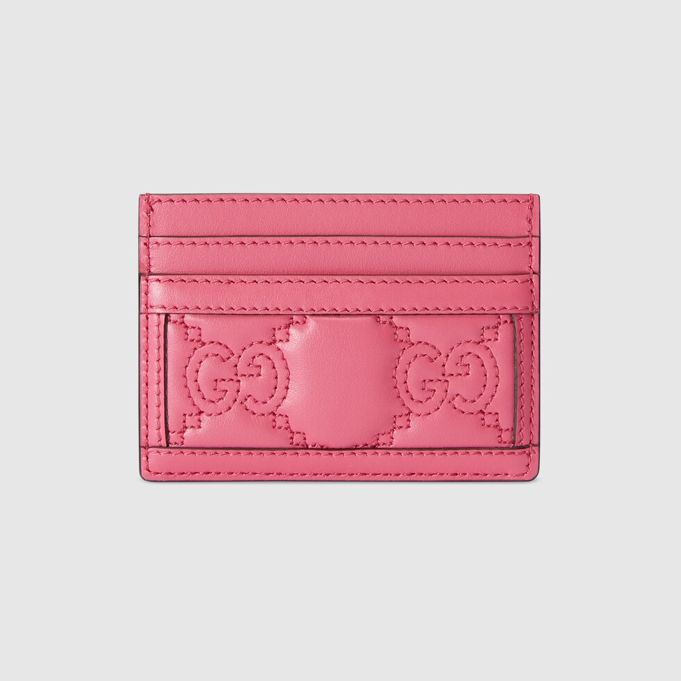 GG Matelassé card case in pink leather | GUCCI® NO