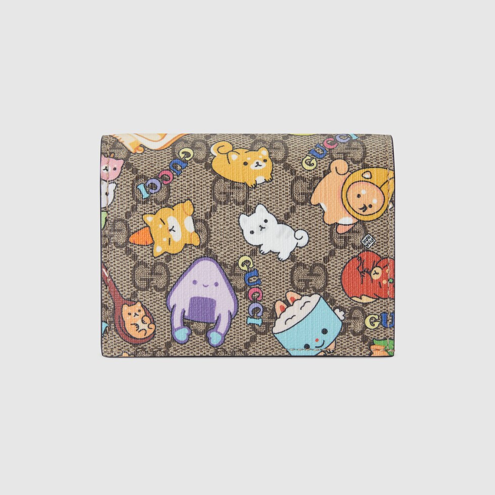 Gucci animal print card case wallet in beige and ebony Supreme | GUCCI® SG