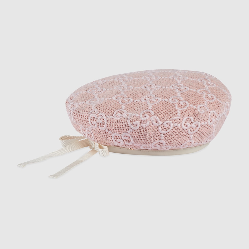 GG embroidered crochet cotton beret in pink | GUCCI® HU