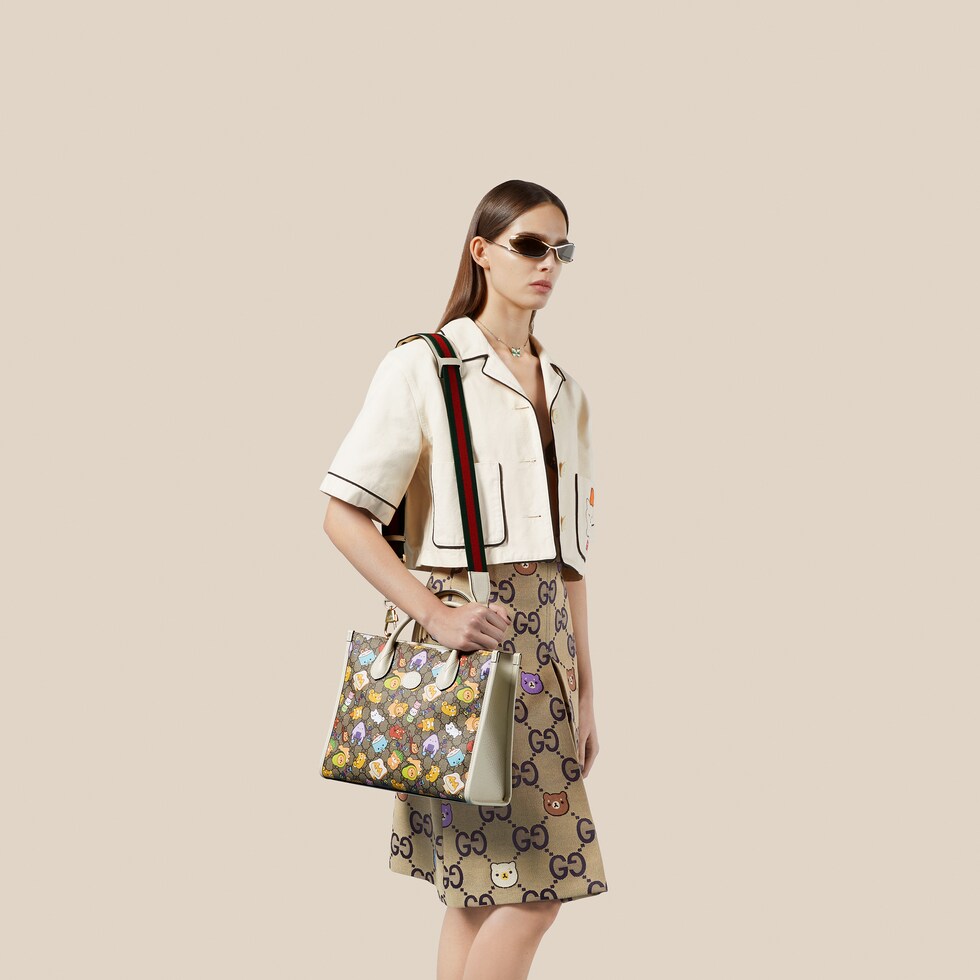 Gucci animal print small tote bag in beige and ebony Supreme | GUCCI® TH