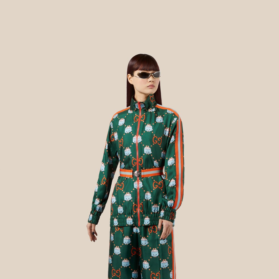 GG animal print silk dress in green and red | GUCCI® SG