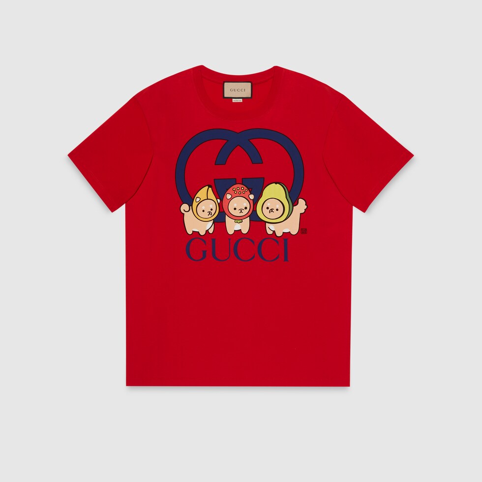 Animals print cotton T-shirt in red | GUCCI® NL