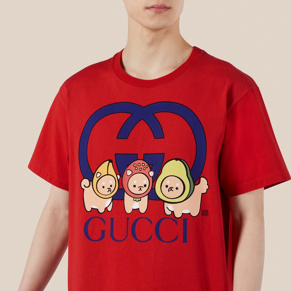 Animals print cotton T-shirt in red | GUCCI® NL