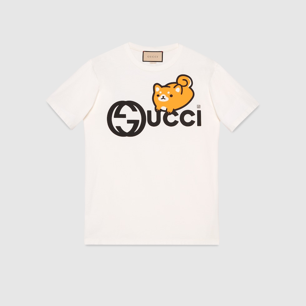 Gucci animal print cotton T-shirt in off white | GUCCI® AE