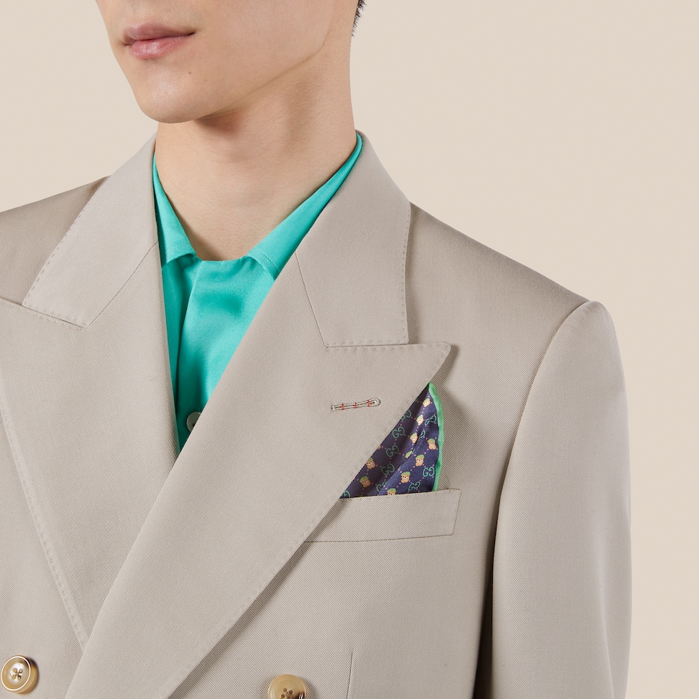 GG animal print silk pocket square in dark blue and yellow | GUCCI® UK