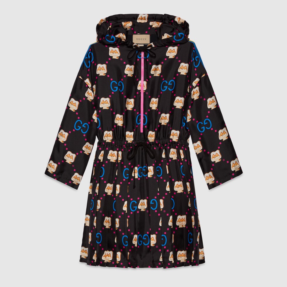 GG animal print silk dress in black | GUCCI® TH