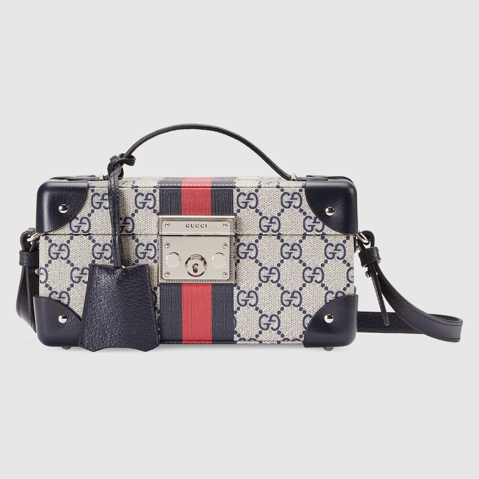 Gucci Savoy small rigid jewelry box in beige and blue Supreme | GUCCI® UK