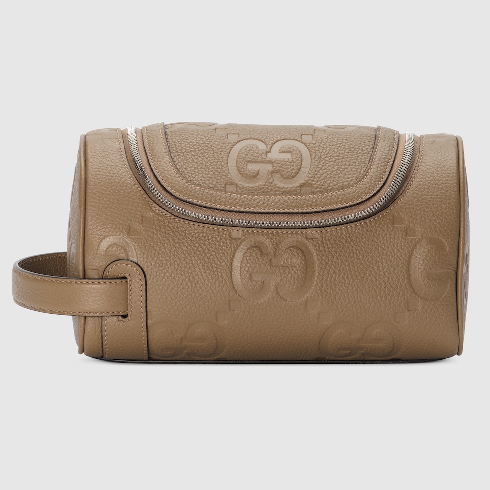 Jumbo GG small toiletry case in taupe leather | GUCCI® GR