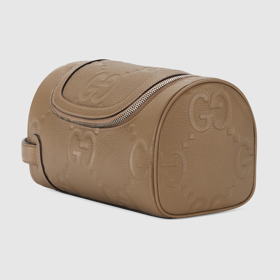 Jumbo GG small toiletry case in taupe leather | GUCCI® GR