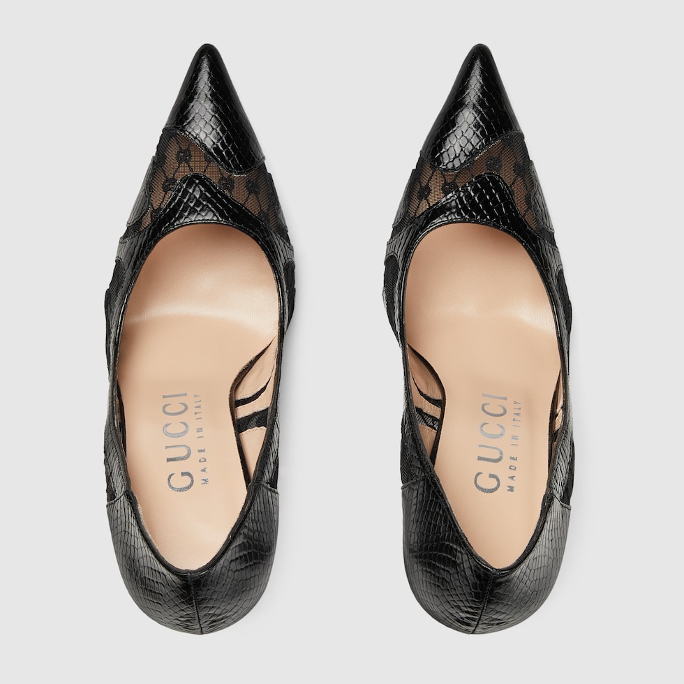 Women's python print pump in black leather | GUCCI® HU