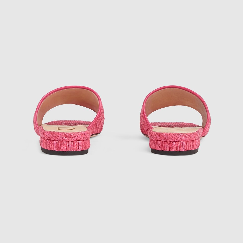 Women's Horsebit slide sandal in fuchsia GG raffia | GUCCI® BG