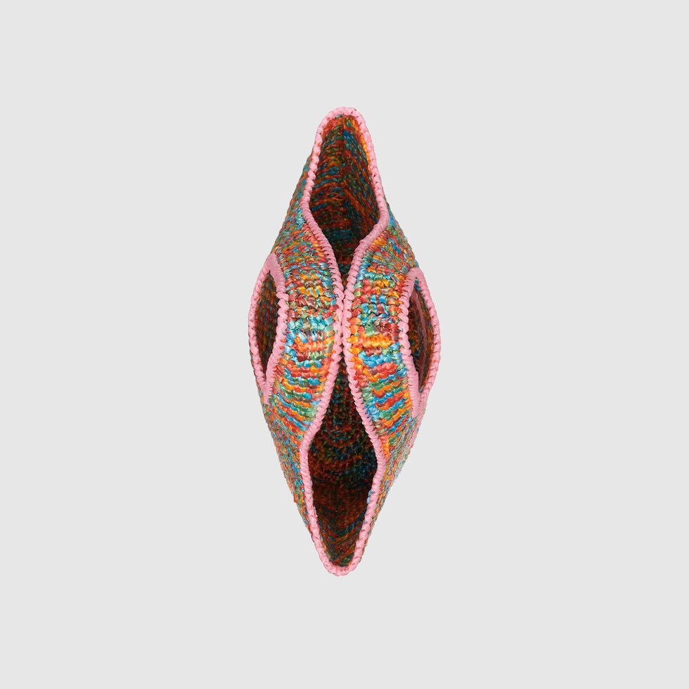 Mini Gucci Blondie tote bag in multicoloured raffia effect | GUCCI® AE