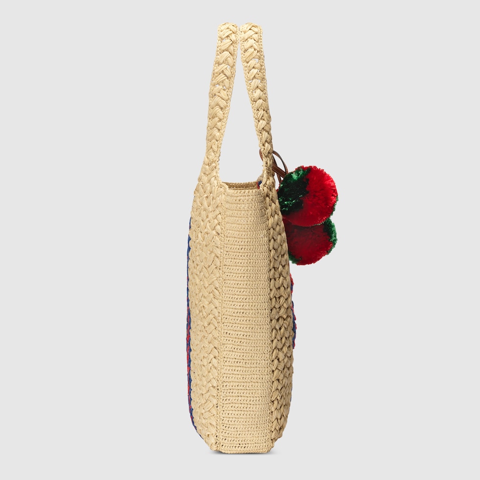 Medium Gucci Blondie tote bag in natural raffia effect | GUCCI® NL