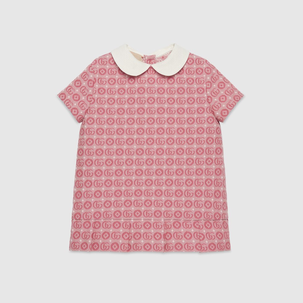 Baby Double G cotton jacquard dress in pink | GUCCI® US