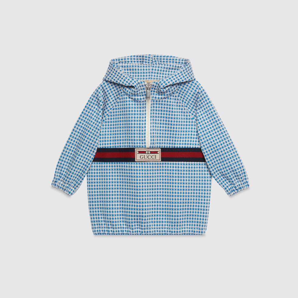Baby gingham jersey jacket with Web in ivory and blue | GUCCI® US