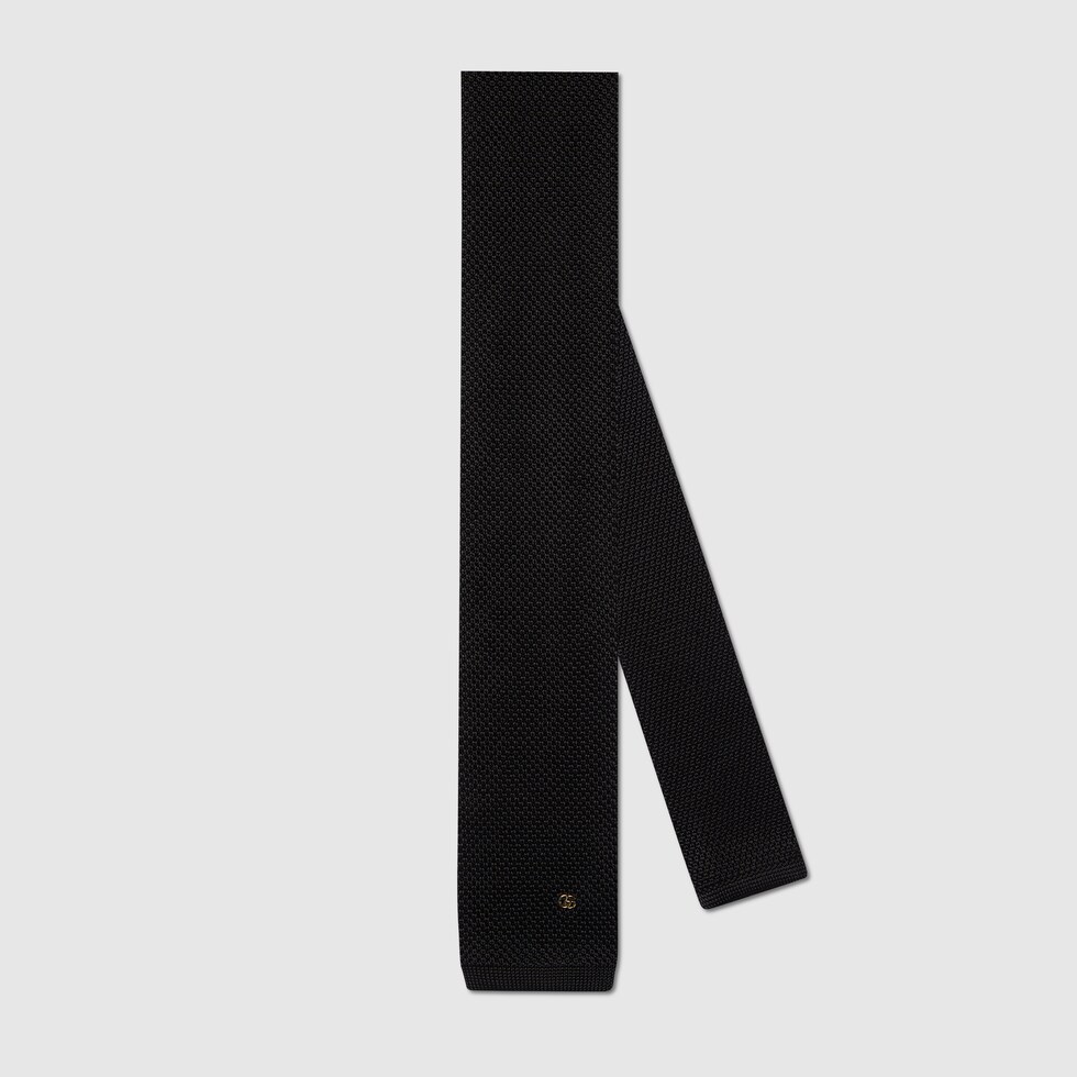 Knitted silk Double G tie in black | GUCCI® UK