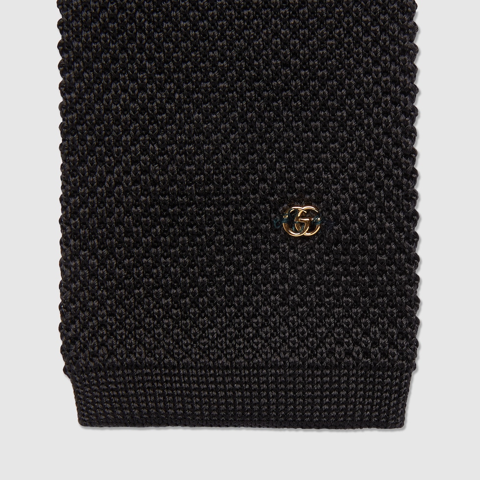 Knitted silk Double G tie in black | GUCCI® UK