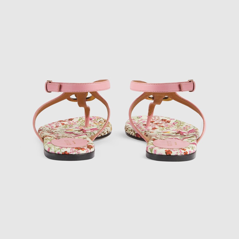 Tongs Double G pour femme en cuir rose | GUCCI® FR