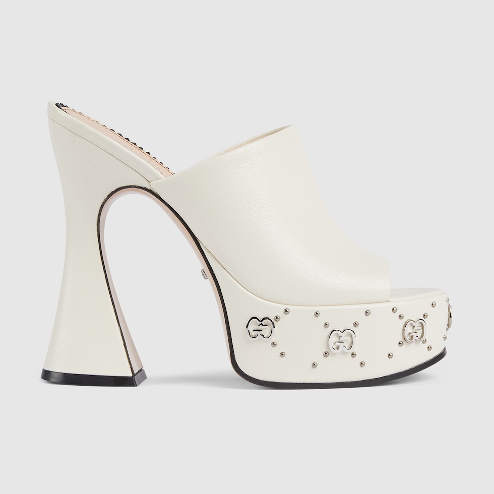 Mules à plateforme pour femme en cuir blanc cassé | GUCCI® FR