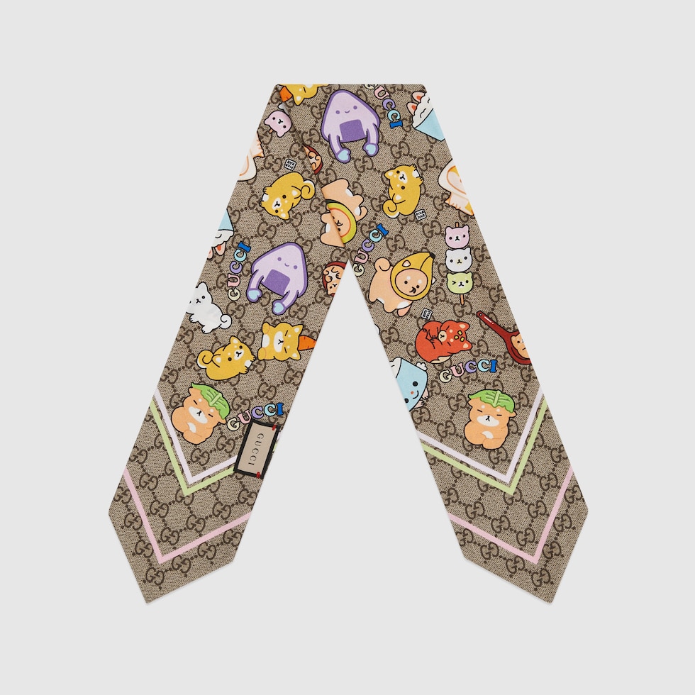 Fiocco in twill di seta GG in beige ed ebano | GUCCI® Italia