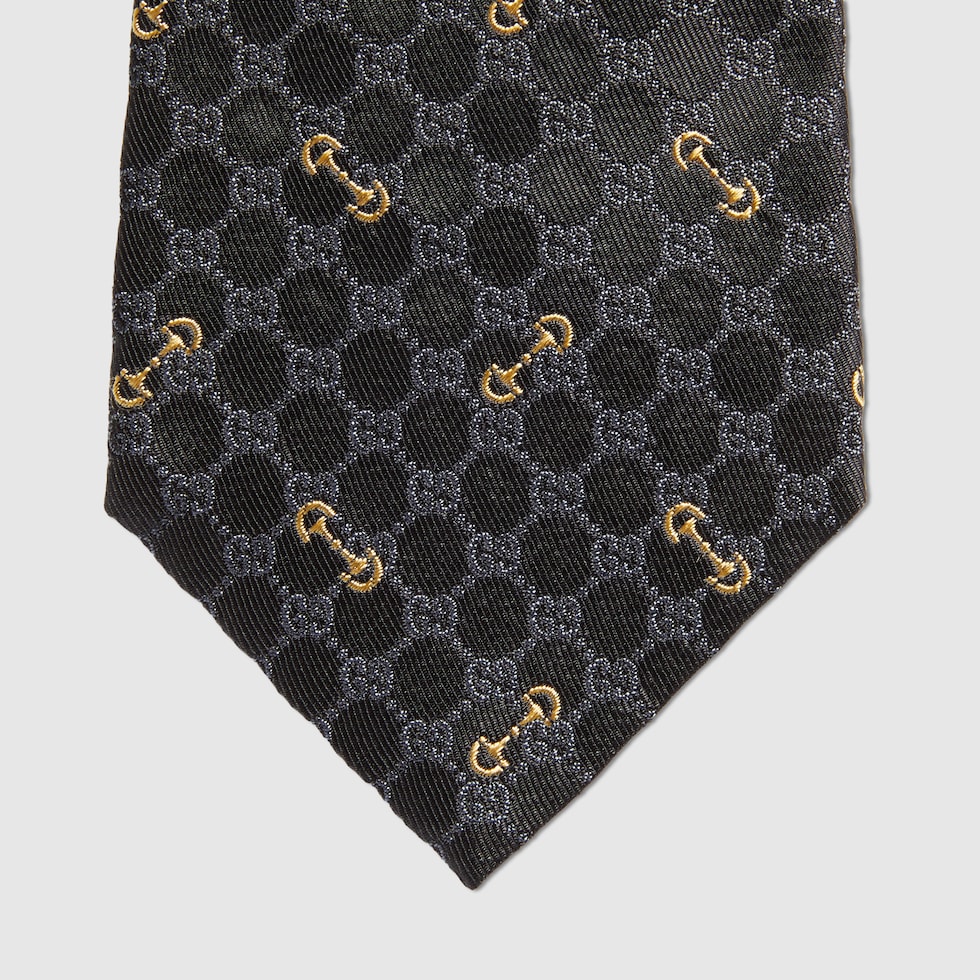 GG silk jacquard tie in black/grey | GUCCI® US