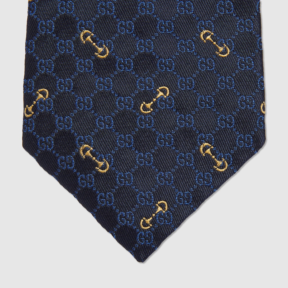 Cravatta in jacquard di seta GG in blu scuro e celeste | GUCCI® IT