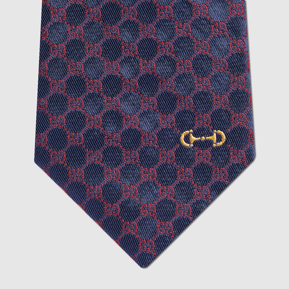 Cravatta in jacquard di seta GG in blu scuro e rosso | GUCCI® IT